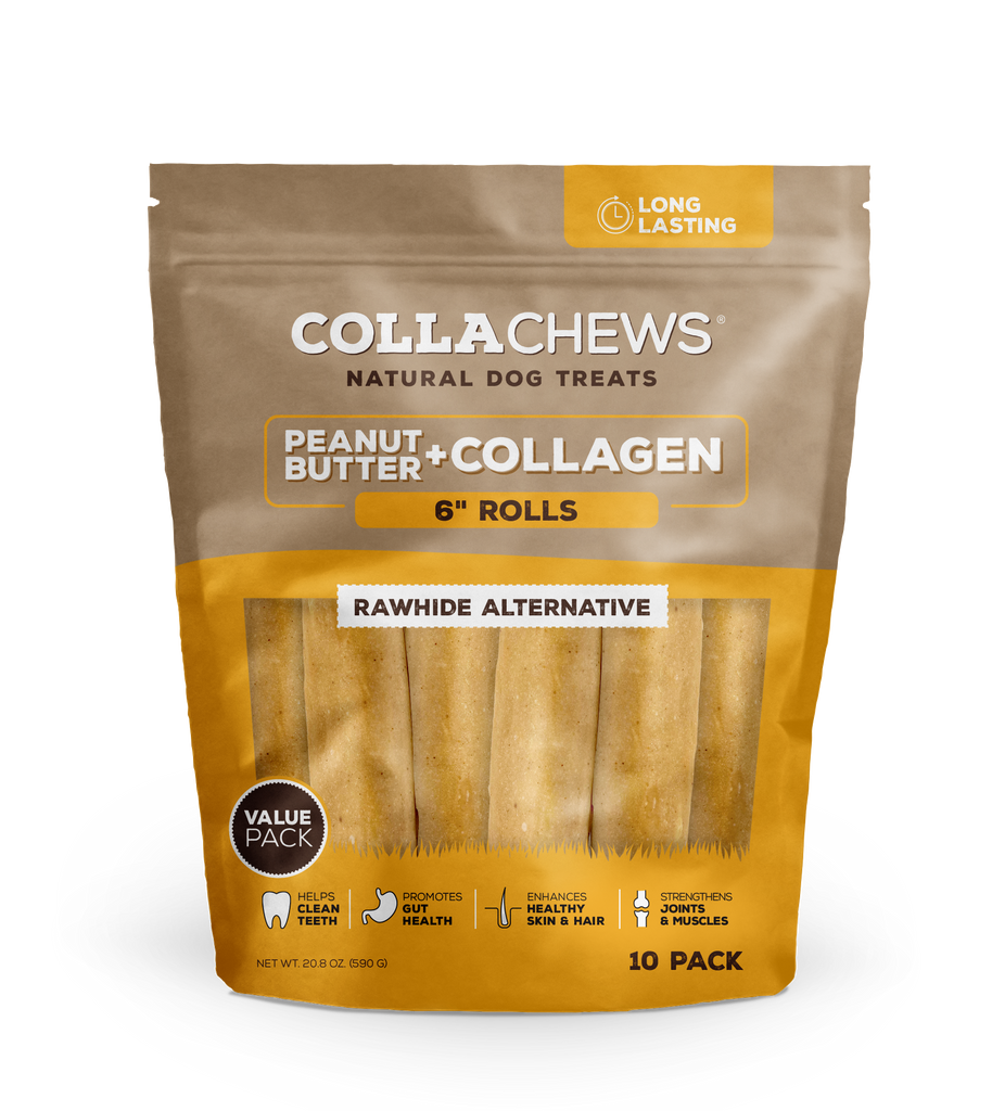 CollaChews 6" Peanut Butter & Collagen Rolls - 10 Pack Bag – Gralen Company