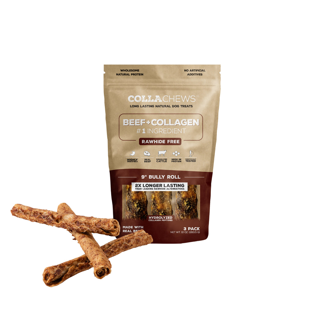 CollaChews 9" Bully & Collagen Rolls - 3 Pack Bag – Gralen Company